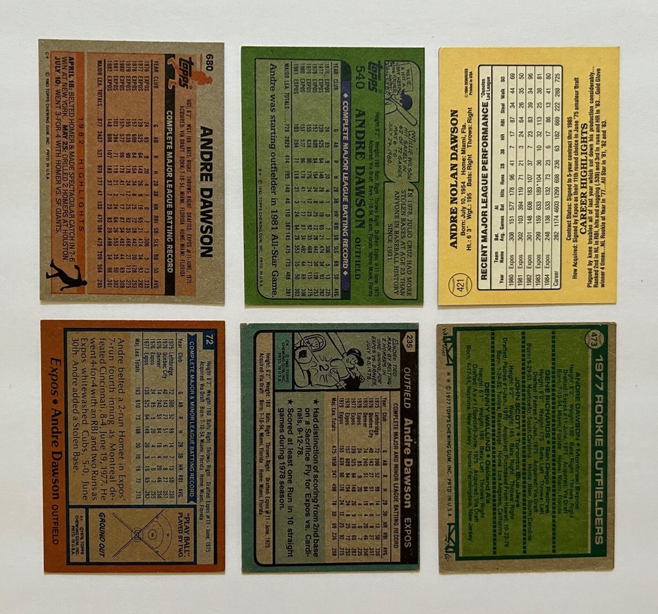 Lot of 6 ANDRE DAWSON Cards (1 Rookie Card) GOOD+ to VERY GOOD | eBay