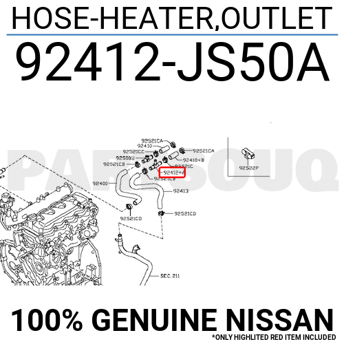 92412JS50A Genuine Nissan HOSE-HEATER,OUTLET 92412-JS50A | eBay