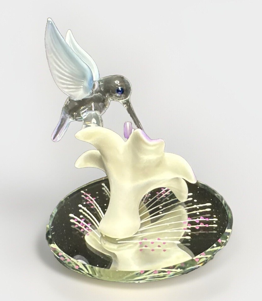 Glass Baron Hummingbird Blue Lily T3 350-BF Glass Art Swarovski ...