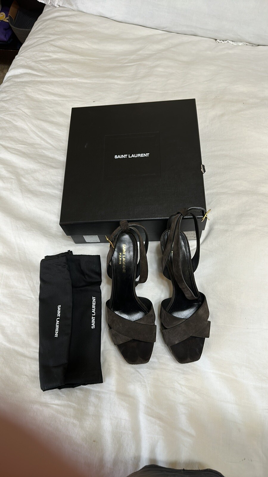 YSL FARRAH PLATFORM SANDAL 39.5 Dark Brown suede - Gem