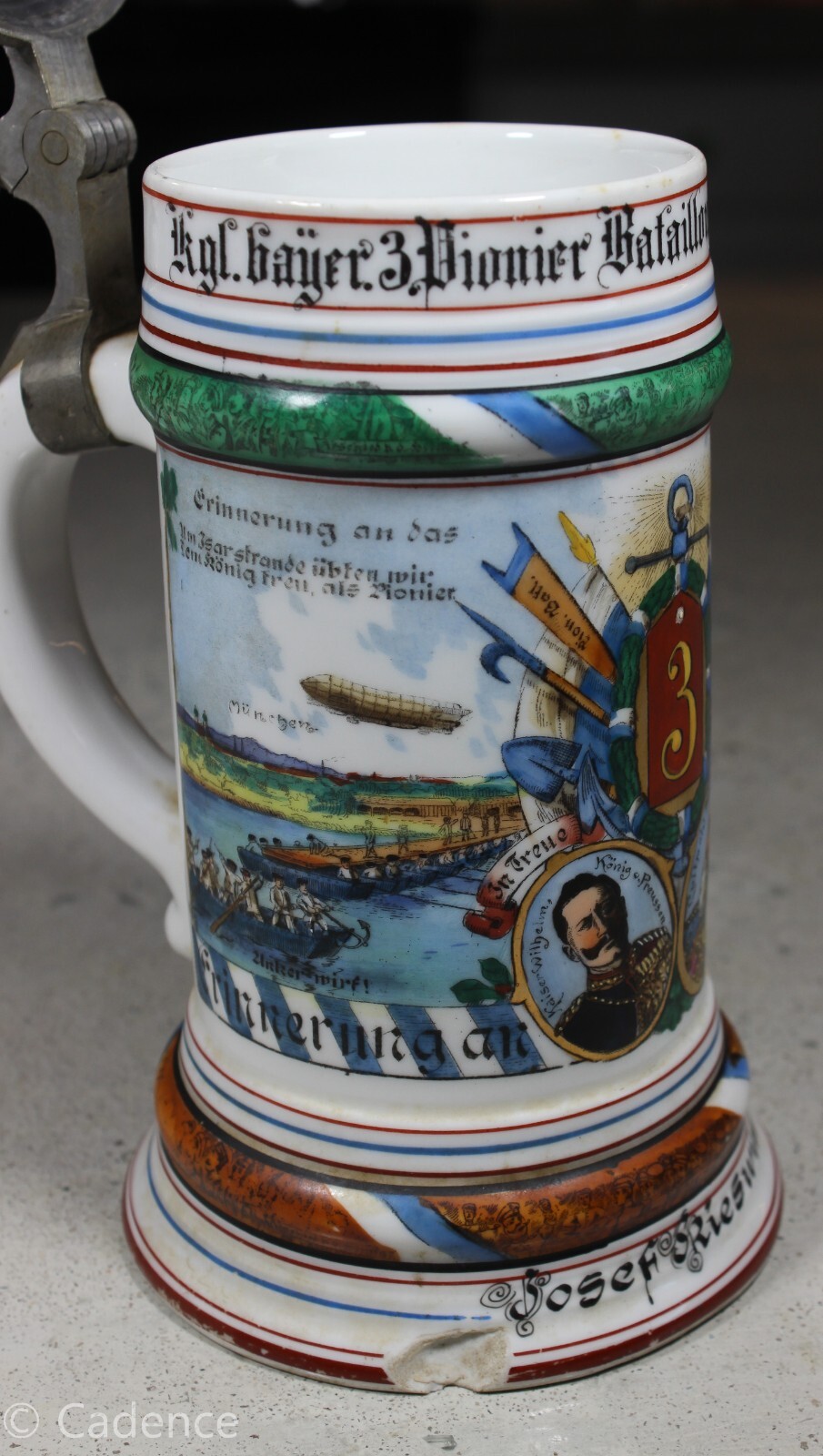 WW1 Imperial German Pioneer Battalion Regimental Stein 1910 Named Chip ...