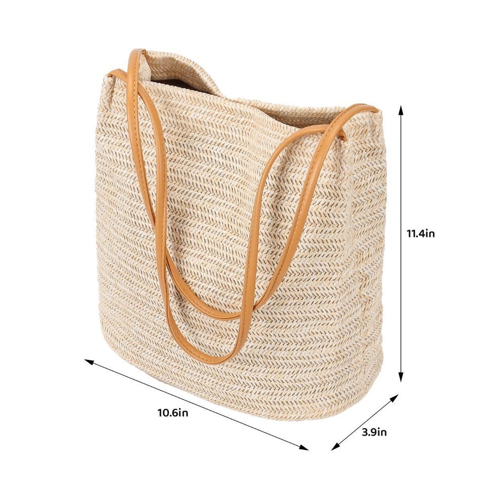 Women Straw Handbag Rattan Straw Bag Shoulder Beach Woven Purse Tote ...