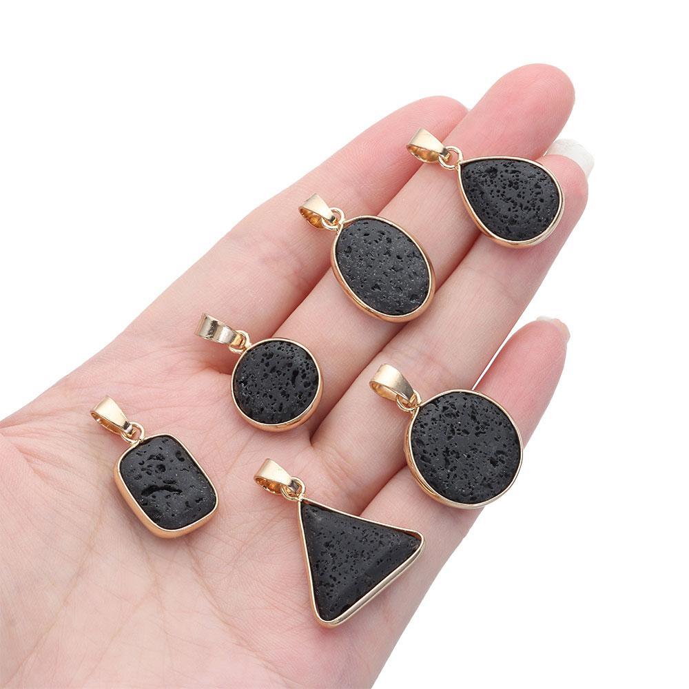 Oval Pattern Black Lava Stone Pendant DIY Pendants for Necklace ...