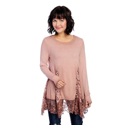 Indigo Thread Co. Thermal Knit & Lace Inset Tunic w/ Thumb Holes S ...