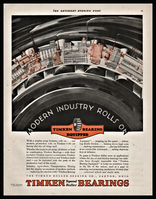 1929 TIMKEN Roller Bearing Modern Industry Rolls On Vintage PRINT AD | eBay