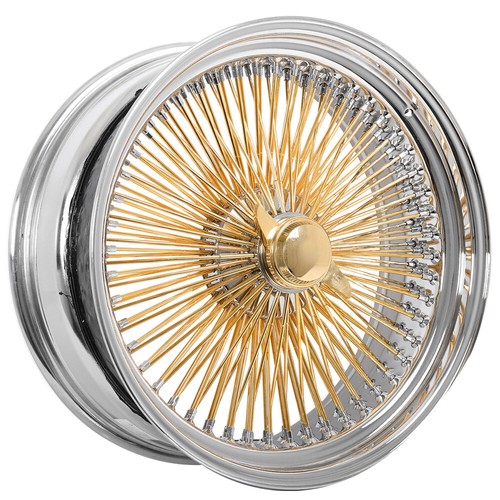 20x8" LA Wire Wheels Standard 150-Spoke Straight Lace Chrome with Gold ...