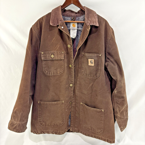 VTG USA Made Carhartt Chore Jacket Mens Medium Brown Blanket Lined Duck ...