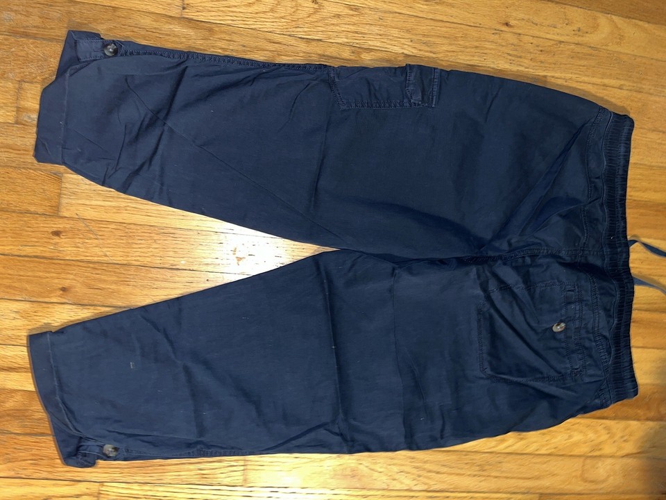 Womens Sonoma Navy Blue Elastic Waist Pull On Cropped Button Up Pants ...