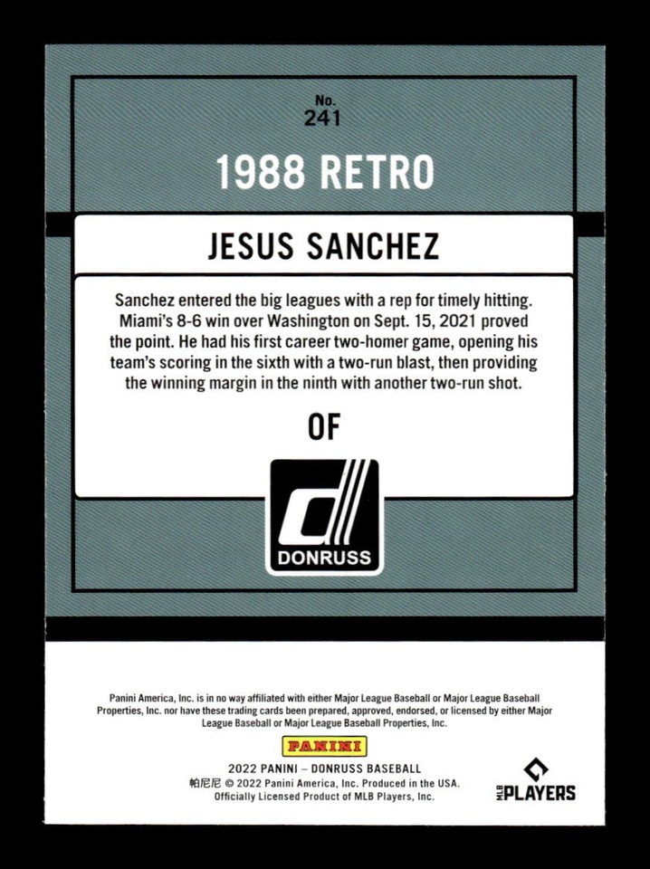 2022 Donruss Jesus Sanchez #241 R88 | eBay