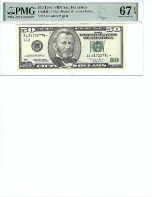 1996 $50 FRN FR2126-L* PMG 67 EPQ, San Francisco * Note S/N L01732774 ...