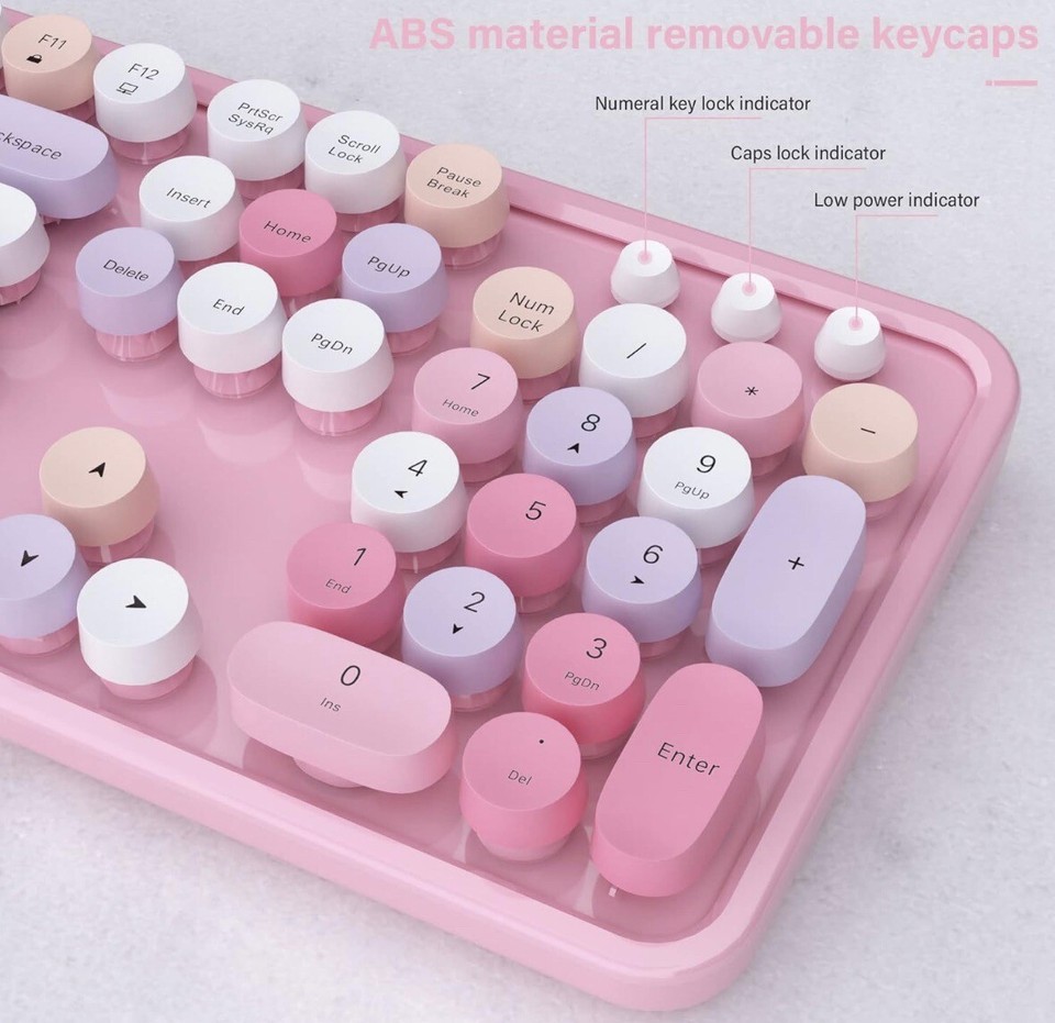 UBOTIE Wireless Keyboard Mouse Combo - Colorful Retro Typewriter Style ...