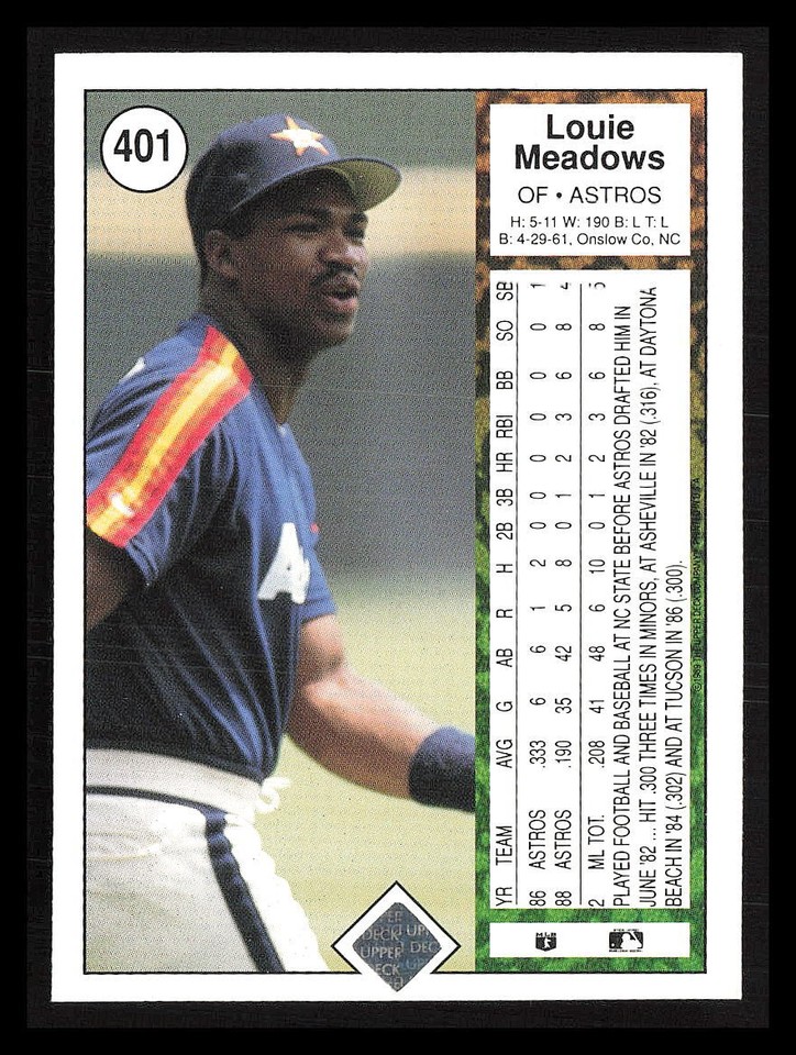 Louie Meadows 1989 Upper Deck #401 Houston Astros Rookie | eBay