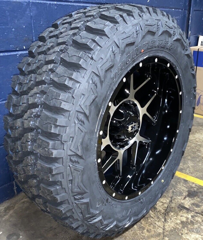 20x10 Vision Sliver Black Wheels Rims 35" MT Tires 8x6.5 GMC Sierra ...