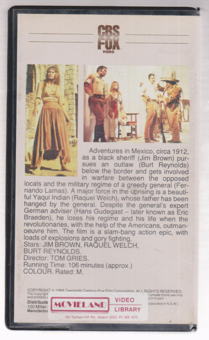 RARE BETA Video Tape 100 RIFLES Small Box Ex-Rental CBS FOX Betamax ...