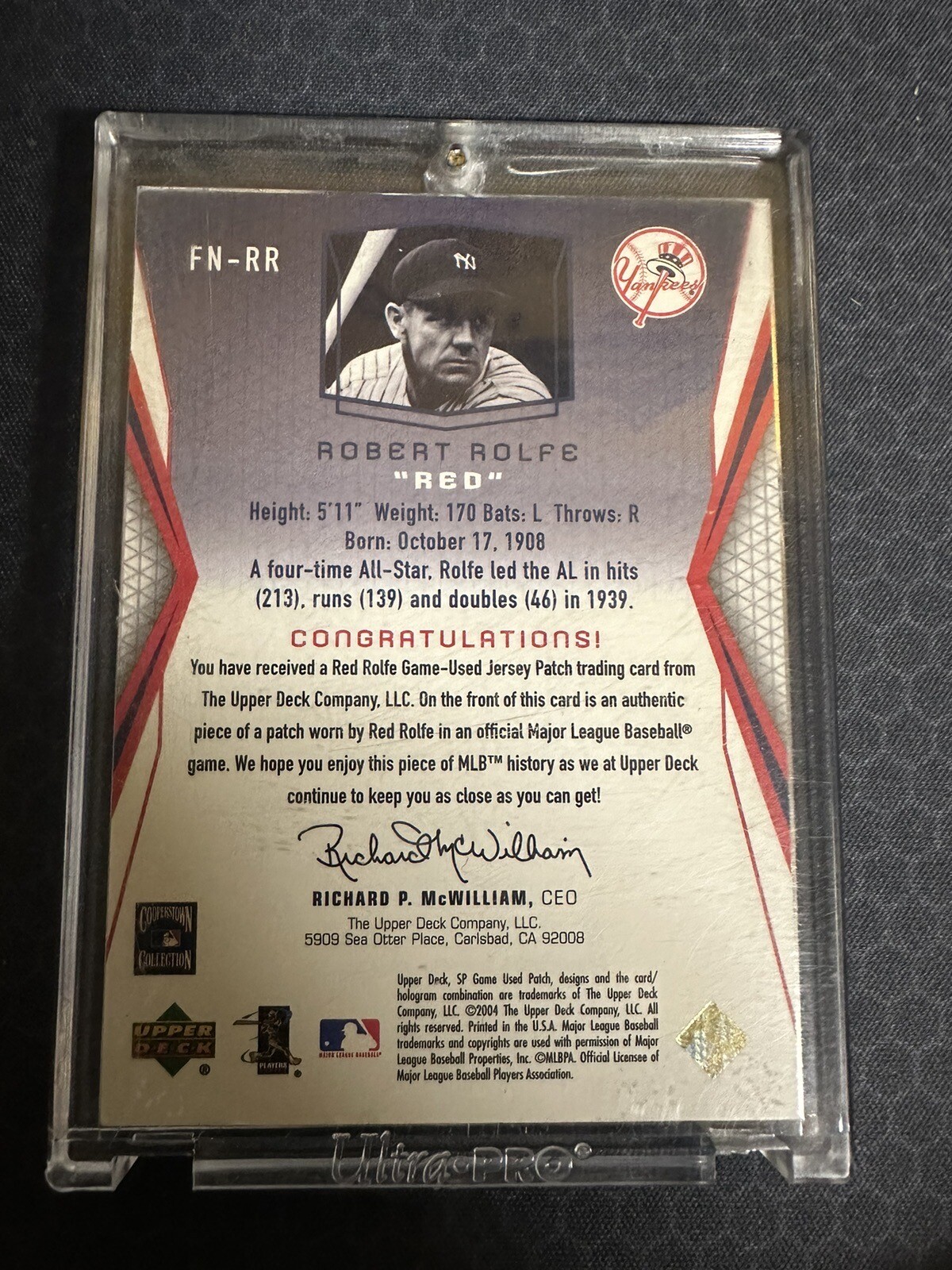 2004 SP Game Used Patch Red Rolfe 1/10 Famous Nicknames Yankees | eBay