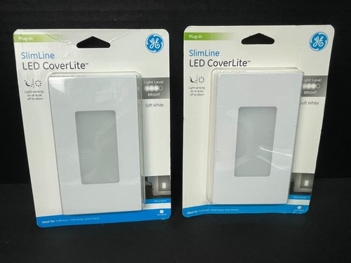 NEW 2-Pack GE SlimLine LED CoverLite Sensor Wall Night Light Soft White ...
