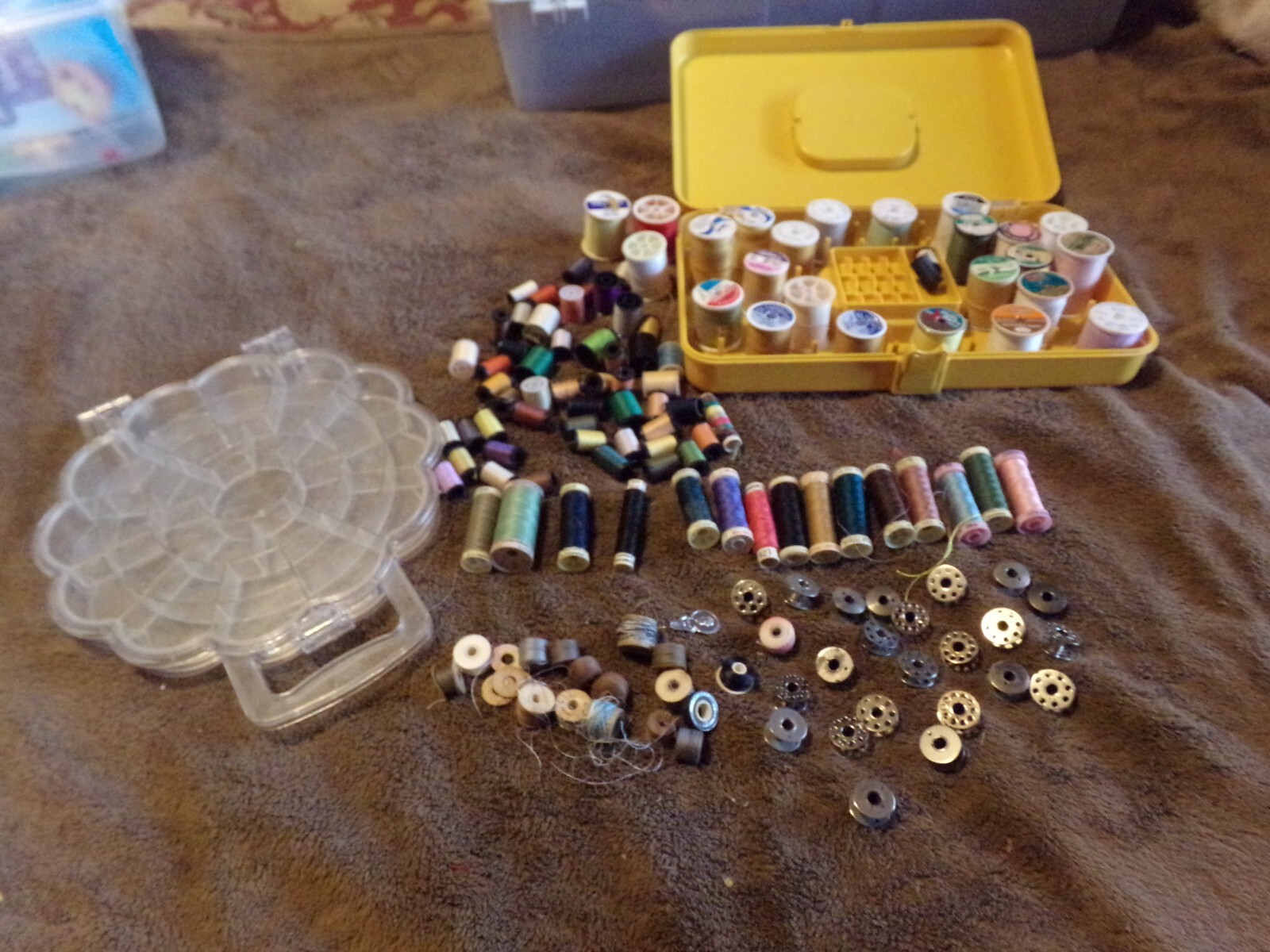 Fabulous Lot Of Sewing Thread, Bobbins, 2 Vintage Thread Cases/Holders ...