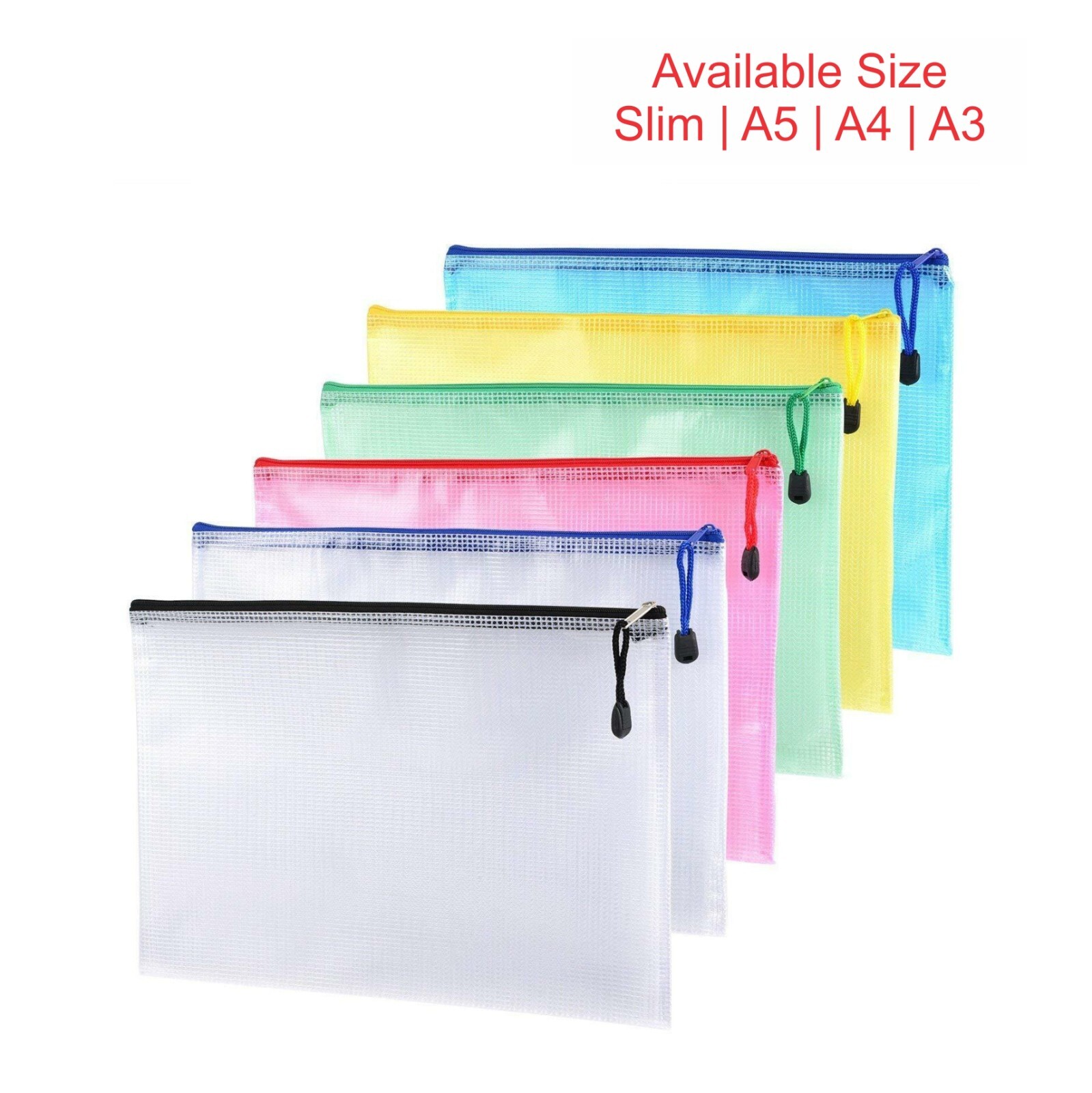 A3 A4 A5 Slim Plastic Wallet Zip Lock Bags File Document Bags Pocket