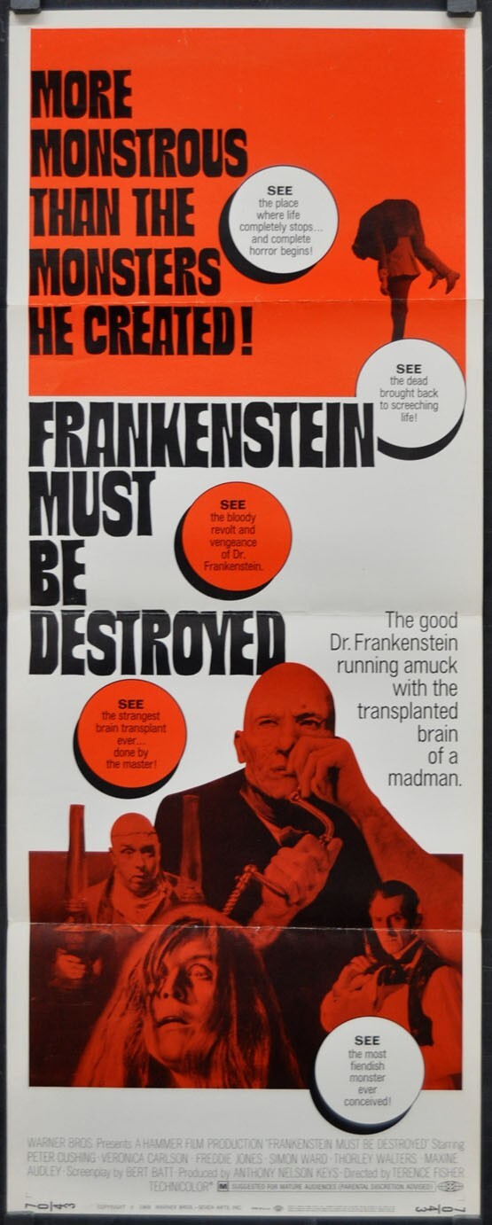 Frankenstein Must Be Destroyed 1969 ORIGINAL 14X36 MOVIE POSTER PETER ...