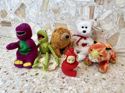 VTG Y2K Stuffed Toys Lot Beanie Ty Animal Plush Barney Kermit Random ...