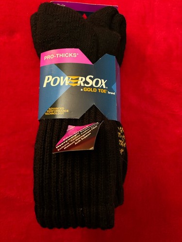 BNWT 2 Pair Black PowerSox Pro Thicks Cushion Crew Socks Men's Size ...