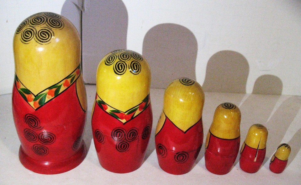Vtg 6 Pc Matryoshka Russian Nesting Doll Set Lady w Flowers USSR 5 1/4 ...