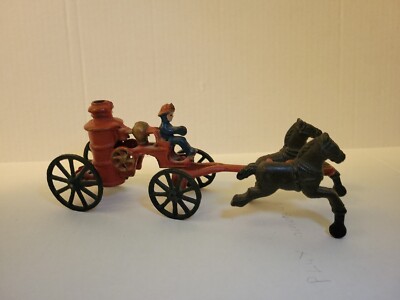 Vintage Cast Iron Horse Drawn Steam Pumper Fire Wagon Buggy Firefighter ...