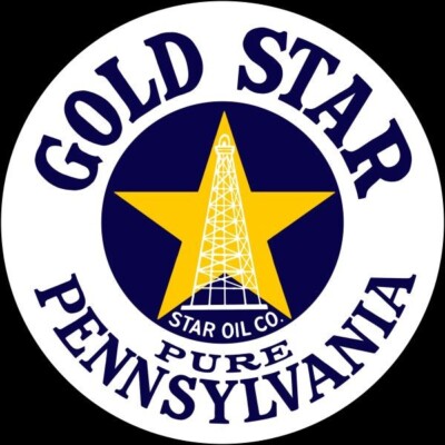 Star Oil Co. Gold Star Gasoline New Steel Sign: 24" Dia. Round Made in ...