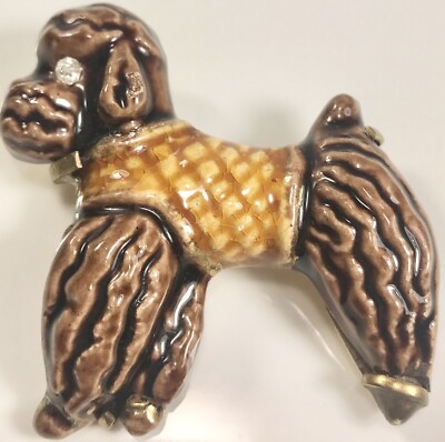 IMPERFECT VINTAGE DOLIET CERAMIC POODLE CRYSTAL STATEMENT BROOCH (C382A ...