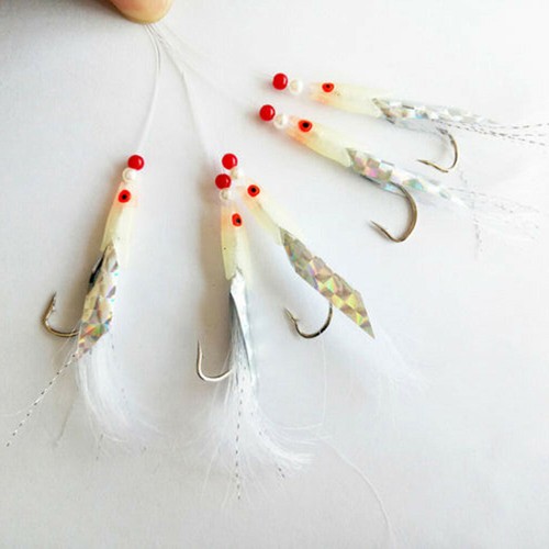 5 PCS MACKEREL FEATHERS BASS COD LURE LURES SEA FISHING RIGS TACKLE ...