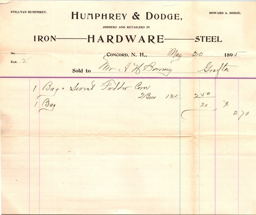 Humphrey & Dodge Concord NH 1895 Billhead Iron Hardware & Steel | eBay