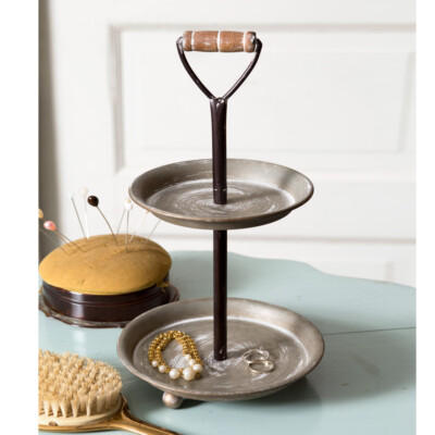 2 Two Tier Metal Display Stand With Wood Handle - Jewelry Craft Sewing ...