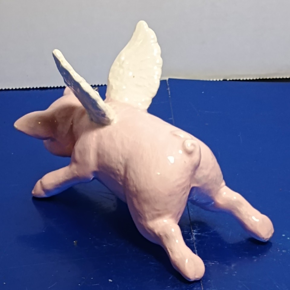 VTG Ceramic Flying Pig Figurine - Pink W/White Wings, Collectible 5.5 ...