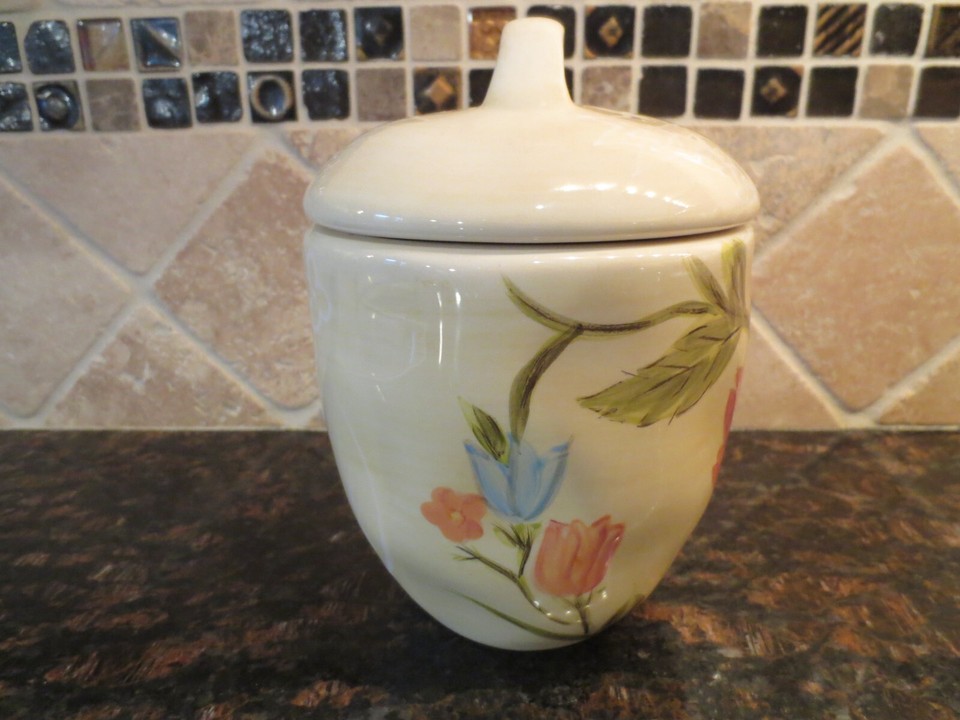 Dario Farrucci Covered Ceramic Canister (Jar) - Cream Color With Floral ...
