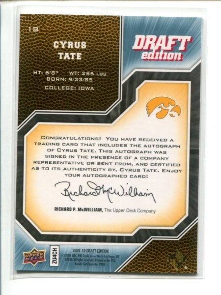 2009-10 Upper Deck Draft Edition Silver Auto #18 - Cyrus Tate /499 🏀 | eBay