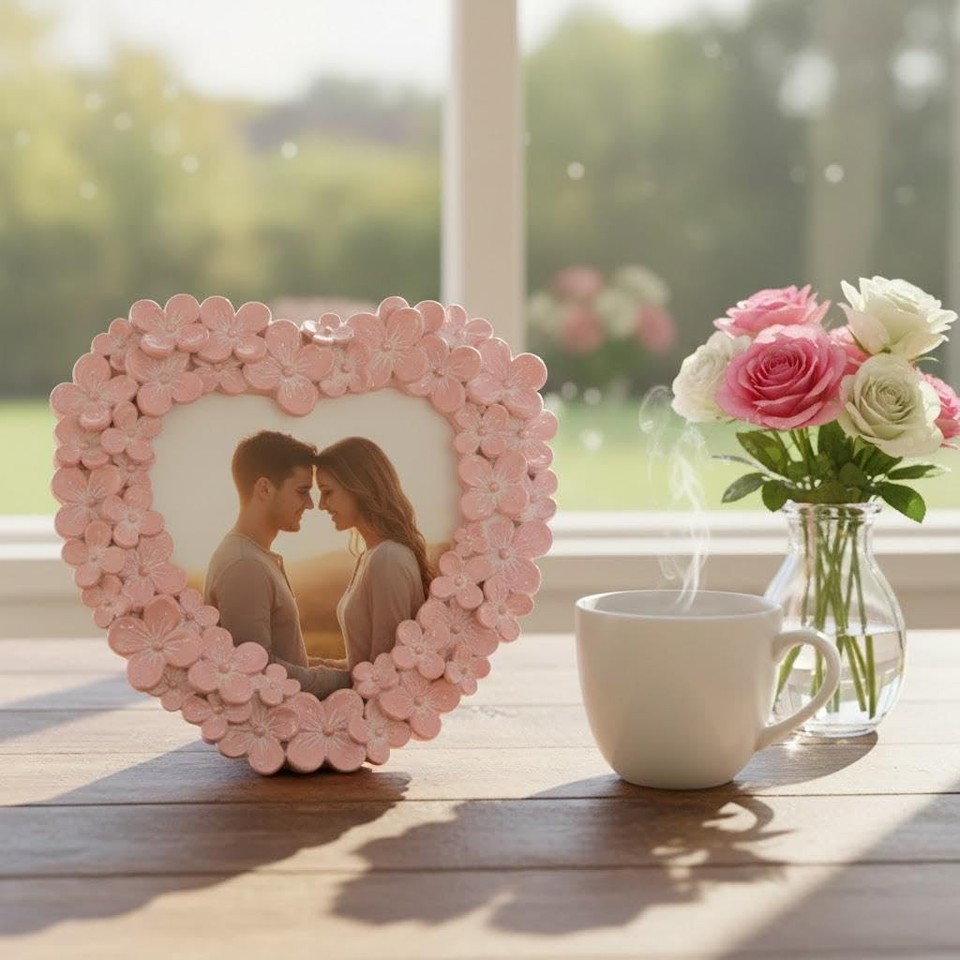 4x4 Inch 3D Floral Heart Shaped Frame - Hand-Crafted Resin Picture ...