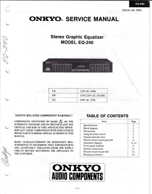 ONKYO EQ-240, STEREO GRAPHIC EQUALIZER SERVICE MANUAL | eBay