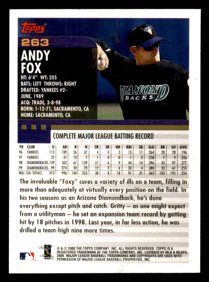 2000 Topps #263 Andy Fox Arizona Diamondbacks | eBay