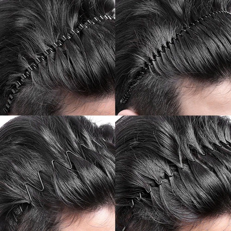 1x Black Metal Wavy Headband Hair Hoops Sports Hair For Men Bands Women ...