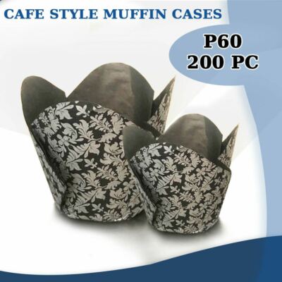 MUFFIN CASES PRINTED BLACK 200/PC-P60 CAFE STYLE TULIP CAKE CUPCAKE ...