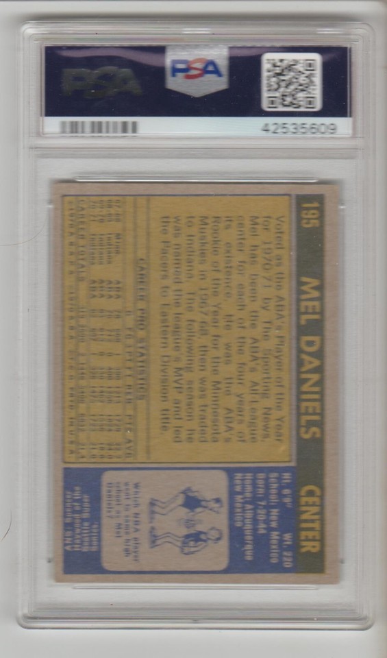 1971-72 Topps NBA #195 Mel Daniels RC Muskies Pacers ROY MVP HOF ...
