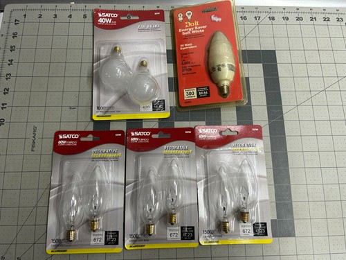 9- BULB Pack Satco 60W clear Torpedo Light candelabra base 40W A15 Fan ...
