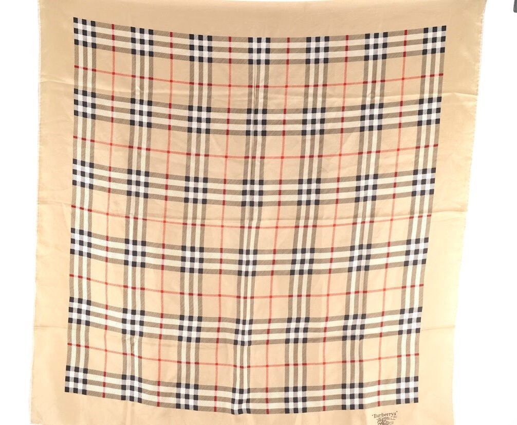 Burberry Nova Check Scarf Bandana Silk 100% Beige Black White Red Used ...