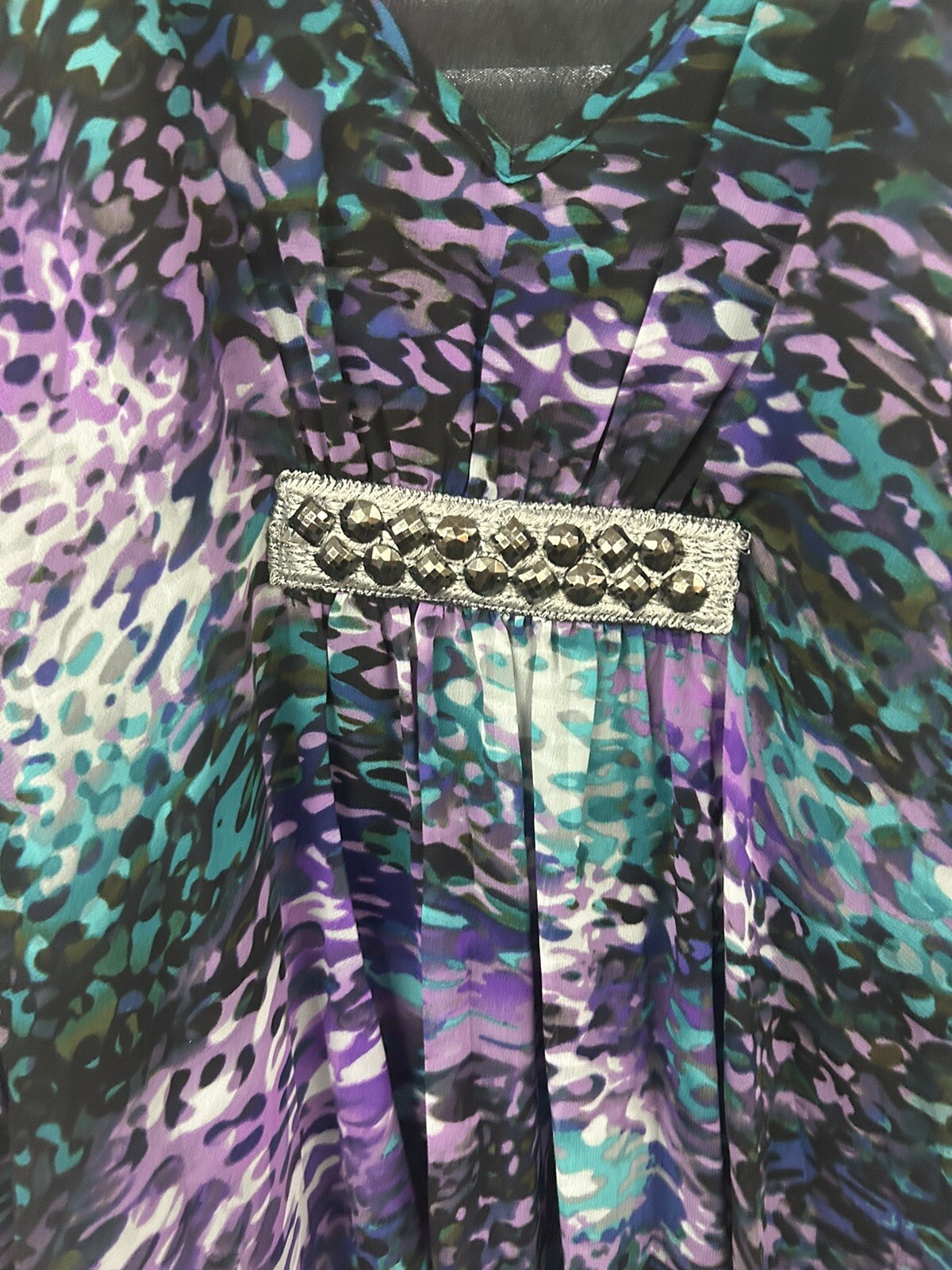 Colorful Cropped Poncho Shirt Top Jennifer Lopez Size L Purple Layered ...