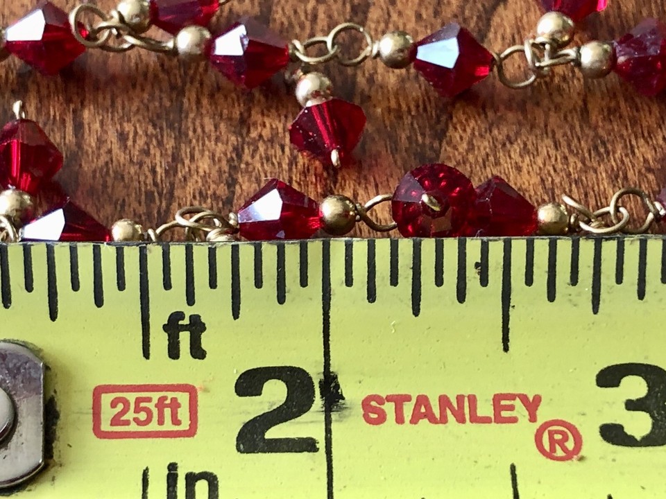 14k Gold Filled RED Crystal Charm Dangle Bracelet 7" | eBay