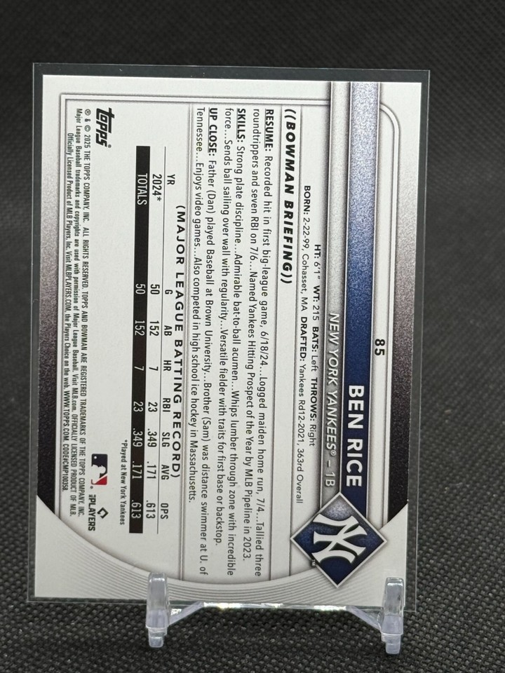 2025 Bowman Ben Rice ROOKIE #85 - New York Yankees | eBay