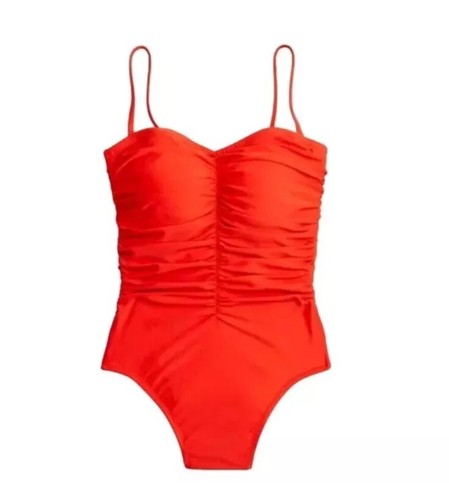 J. Crew Ruched Red One Piece Swimsuit Bathing Suit Red Size 24 NWT | eBay