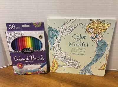 Color Me Mindful Enchanted Creatures Coloring Book 36 Colored Pencils ...