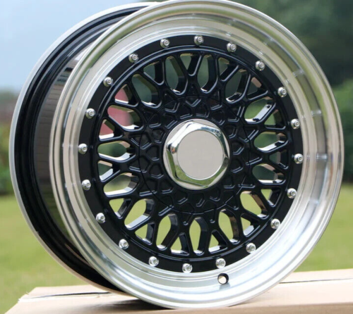 15" Wheels RS Style 15x7 4x100 / 4x114.3 +20 Black Machined Lip Mesh ...