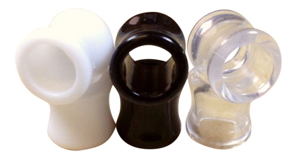 3 PAIR SET - Black,White,Clear Ear Tunnels Plugs Gauges Earlets - up to ...
